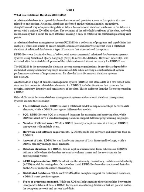 Unit 1 Rdbms Pdf Relational Database Databases