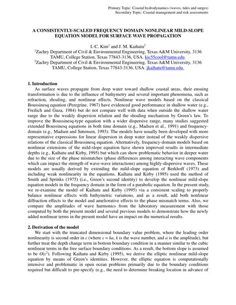 Pdf A Consistently Scaled Frequency Domain Nonlinear Mild Slope Equation Model For Surface