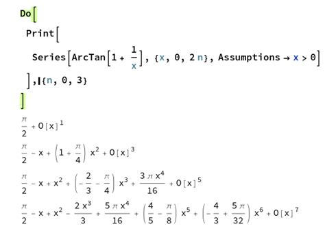 calculus and analysis series with arctan gives wrong symbolic answer
