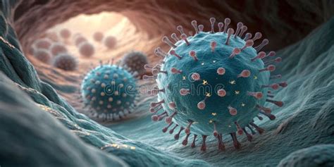 Microscopic View Of Virus Particles Inside A Human Cell Revealing