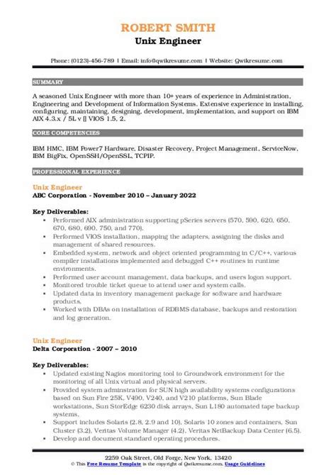 Unix Engineer Resume Samples Templates For