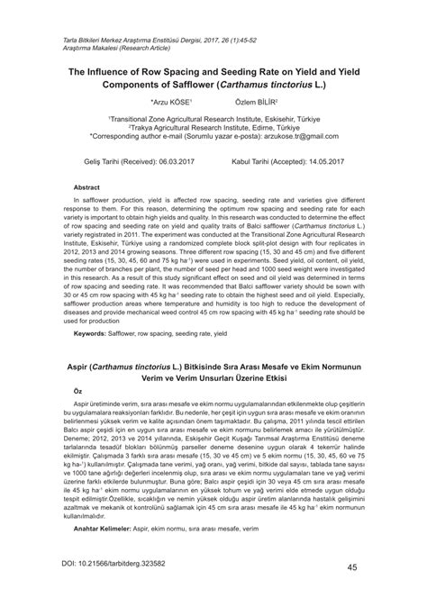 (PDF) The Influence of Row Spacing and Seeding Rate on Yield and Yield Components of Safflower ...