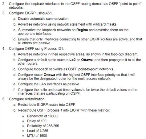 Solved 2 Configure The Loopback Interfaces In The Ospf