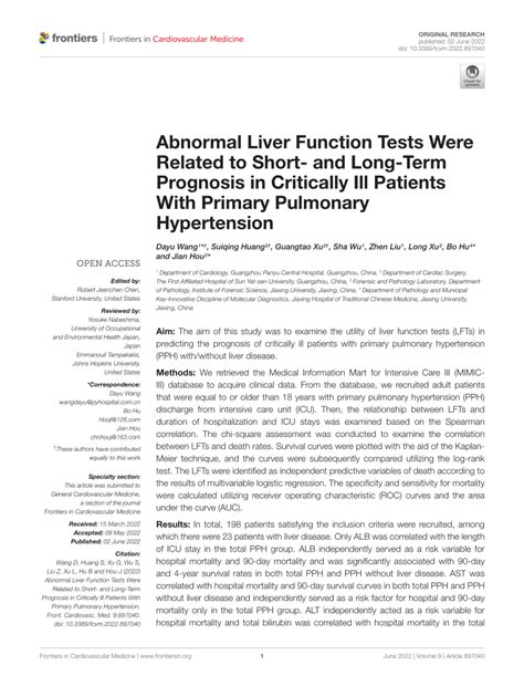 Pdf Abnormal Liver Function Tests Were Related To Short And Long