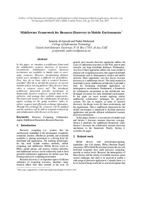 Pdf Middleware Framework For Resource Discovery In Mobile Environments