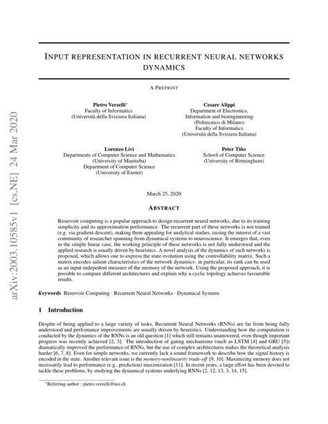 Pdf Input Representation In Recurrent Neural Networks Dynamics