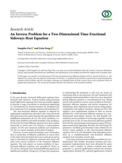 Pdf An Inverse Problem For A Two Dimensional Time Fractional Sideways Heat Equation