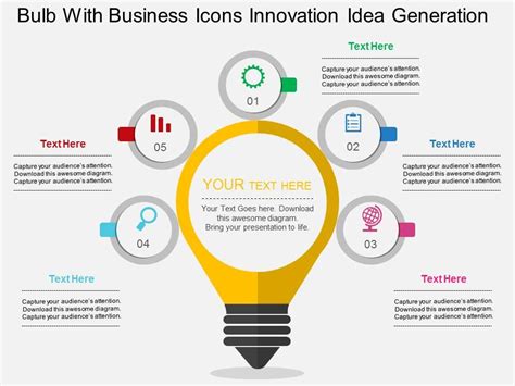 Gd Bulb With Business Icons Innovation Idea Generation Flat Powerpoint Design Presentation