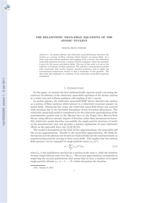 Pdf The Relativistic Mean Field Equations Of The Atomic Nucleus