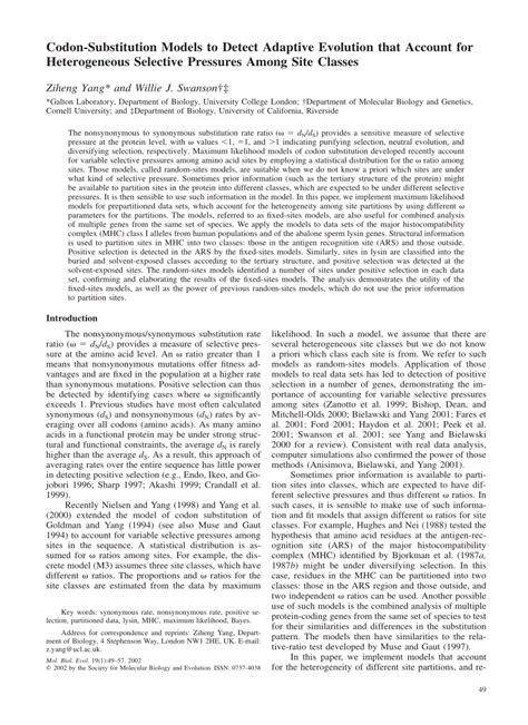 pdf codon substitution models to detect adaptive evolution that