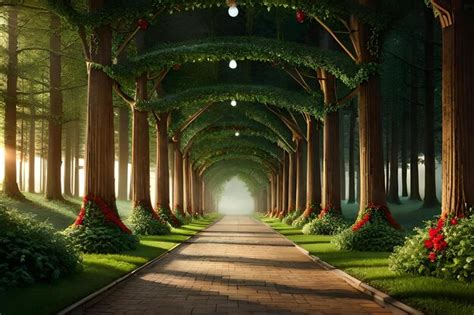 Premium Photo A Path In A Tunnel Of Trees With A Path Leading To It