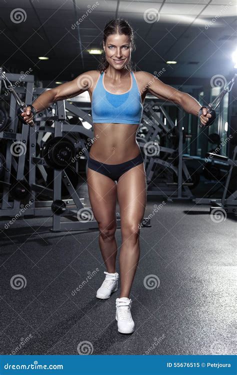 Nice Woman Doing Triceps Workout Stock Image Image Of Hair Pulley