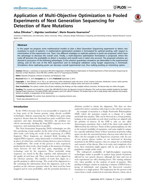 Pdf Application Of Multi Objective Optimization To Pooled Experiments Of Next Generation