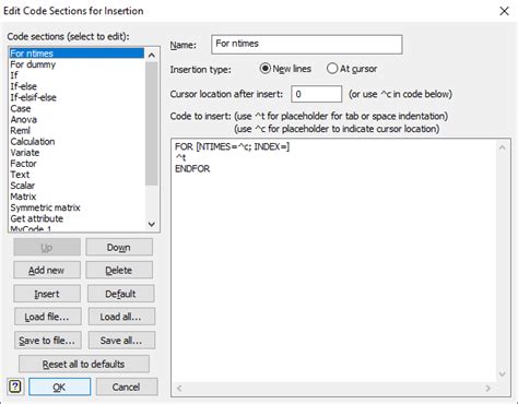 Edit Code Sections For Insertion Genstat Knowledge Base