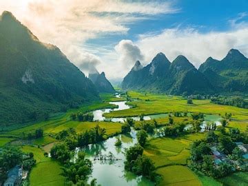 Aerial View Landscape In Phong Nam Valley In Cinematic Sunrise With Fog