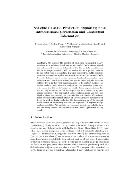 Pdf Scalable Relation Prediction Exploiting Both Intrarelational Correlation And Contextual