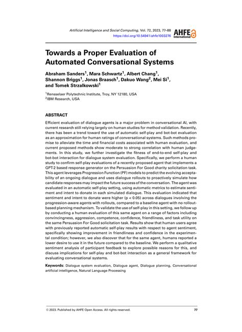 Pdf Towards A Proper Evaluation Of Automated Conversational Systems