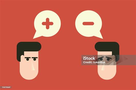 더하기 및 빼기 기호가 있는 두 개의 머리 긍정적이 고 부정적인 사고 대조 극성 및 반대 개념 평면 디자인 아이콘에 대한 스톡 벡터 아트 및 기타 이미지 Istock