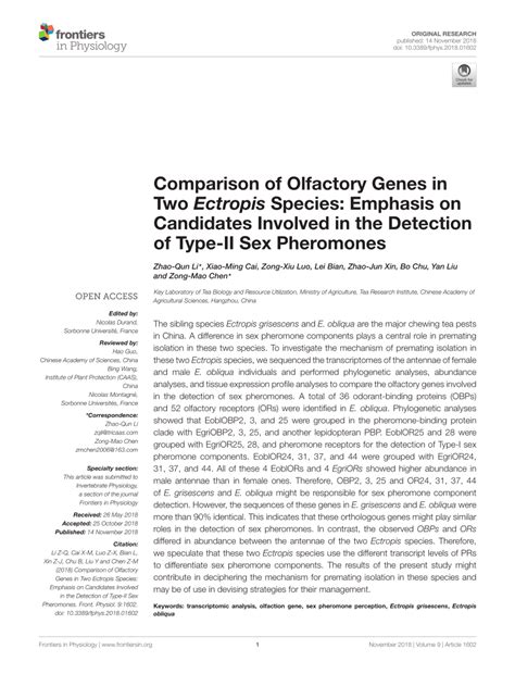pdf comparison of olfactory genes in two ectropis species emphasis