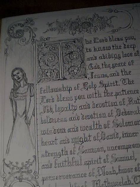 Sketched Layout For New Piece With Border Portrait And Illuminated Roman Capital Roman