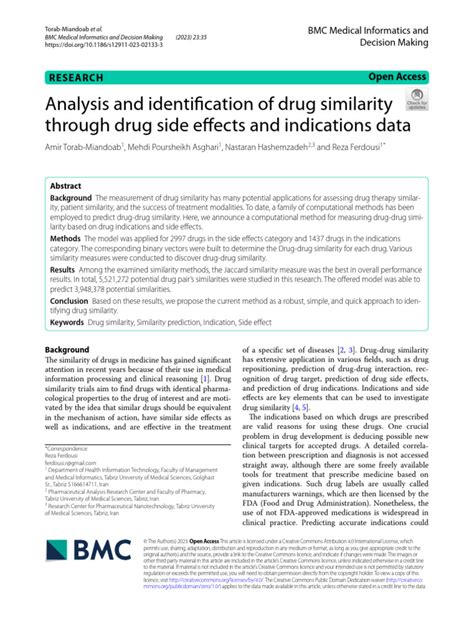 Analysis And Identifcation Of Drug Similarity Pdf Food And Drug
