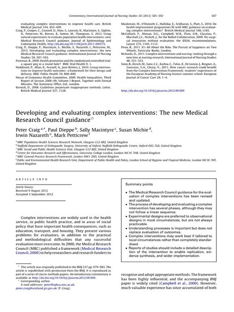 Developing And Evalu Ating Complex Interventions The New Medical Research Council Guidance