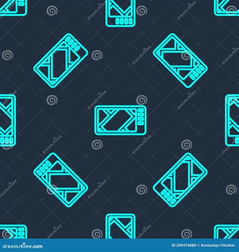 Green Line Gps Device With Map Icon Isolated Seamless Pattern On Blue Background Vector