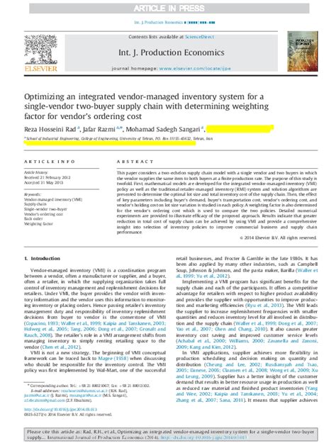 Pdf Optimizing An Integrated Vendor Managed Inventory System For A Single Vendor Two Buyer