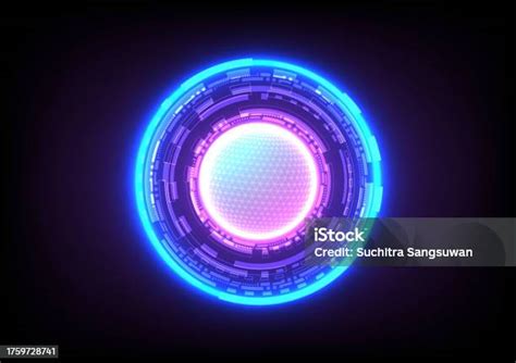 원형 벡터 Hud 인터페이스 디자인에서 빛나는 파란색과 보라색 구체의 추상적인 어두운 배경 미래 지향적인 기술 개념 벡터 일러스트레이션 0명에 대한 스톡 벡터 아트 및 기타