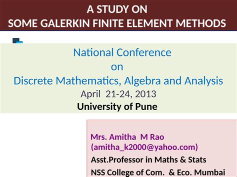 PDF A STUDY ON SOME GALERKIN FINITE ELEMENT METHODS