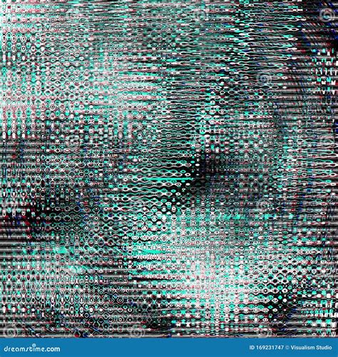 White And Blue Colorful Program Glitch With Straight Lines And With Bright Light Stock