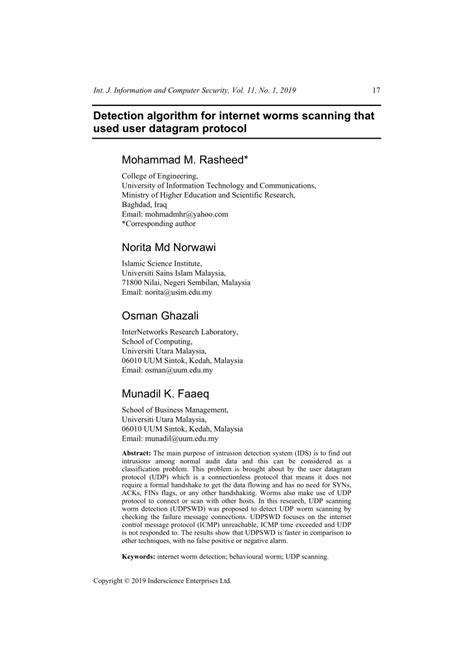 Pdf Detection Algorithm For Internet Worms Scanning That Used User