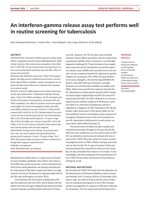 PDF An Interferon Gamma Release Assay Test Performs Well In Routine Screening For Tuberculosis