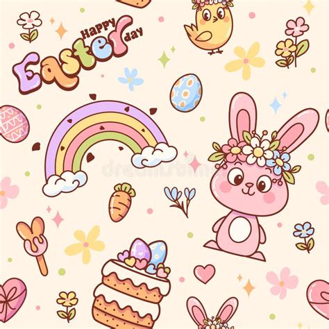 Easter Pattern With Eggs Bunnies And Flowers In Pastel Colors