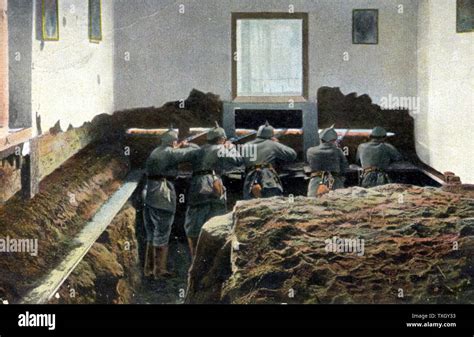 German Soldiers In A Defensive Position In The Front Room Of A House In