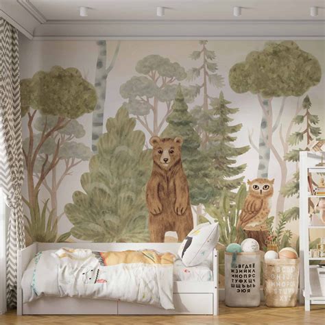 Papel Tapiz Infantil Oso Pardo Papeles De Colgadura Personalizados