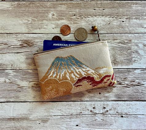 Mount Fuji Coin Purse Vintage Japanese Small Zip Pouch Small Volcano