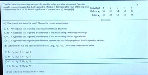 solved the data table represents the measure of a variable