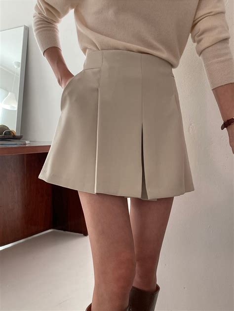 국내제작 러쉬 포켓 핀턱 주름 큐롯 팬츠 뒷밴딩 치마바지 에이블리