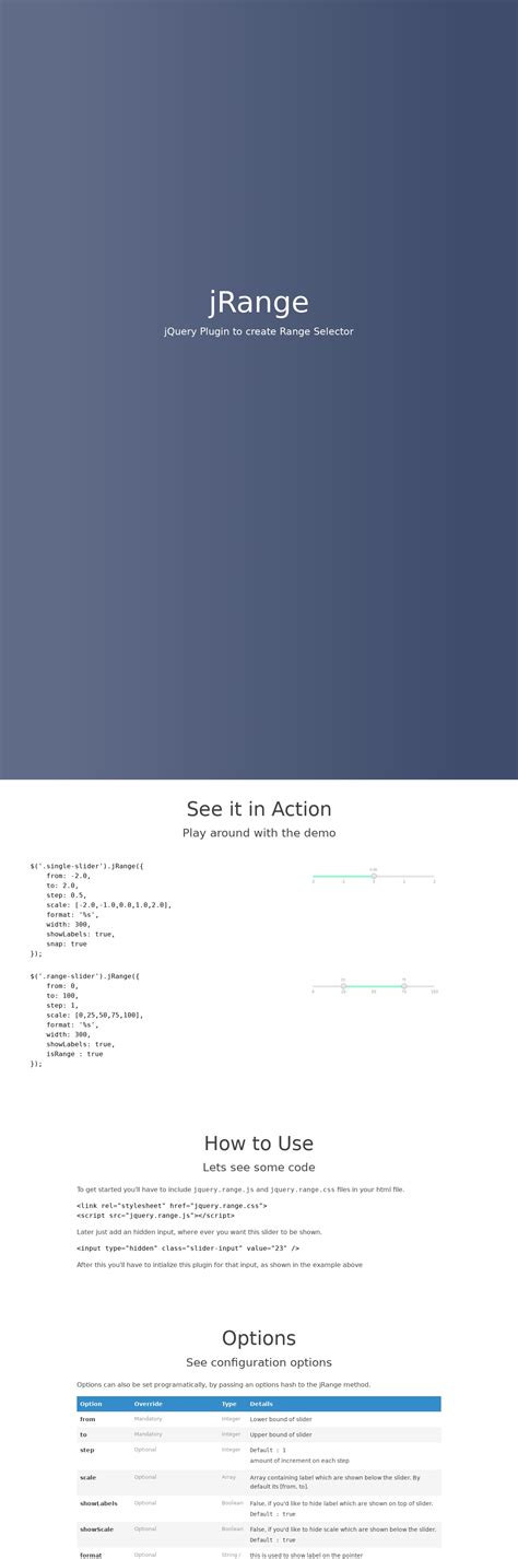 Jquery范围选择拖动滑块插件