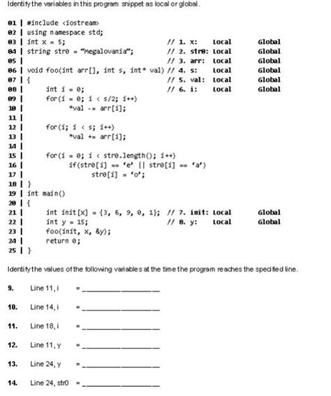 Solved Identify The Variables In This Program Snippet As