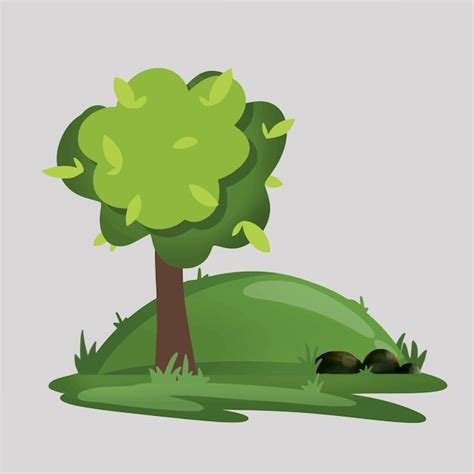 Grass Hill And Tree Premium Ai Generated Vector
