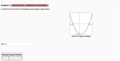 Solved 1 Point Find A Formula For The Parabola Whose Graph