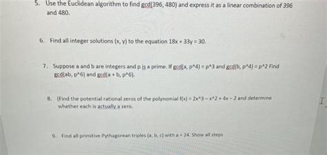 solved 5 use the euclidean algorithm to find gcd 396 480