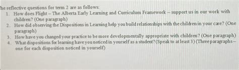 Solved He Reflective Questions For Term 2 ﻿are As