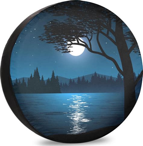 Travel Trailer Spare Tire Cover Tree And Moon Funny