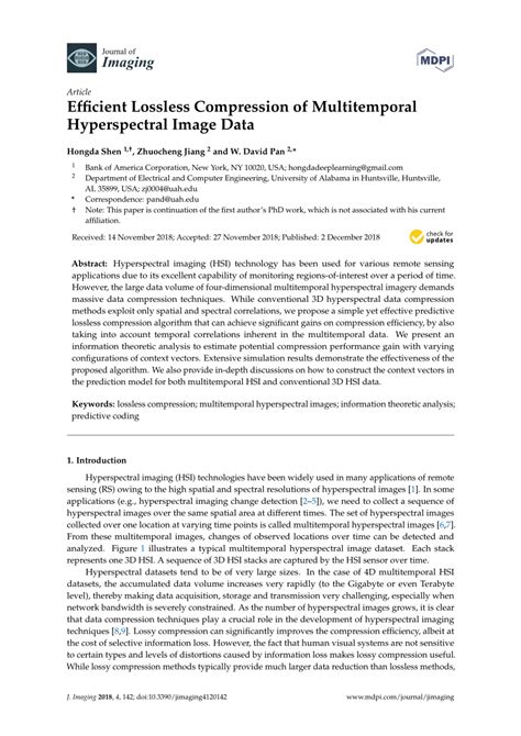 Pdf Efficient Lossless Compression Of Multitemporal Hyperspectral