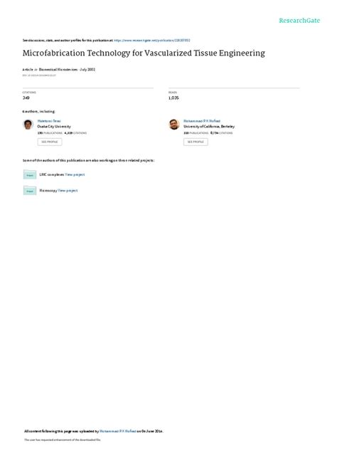 Microfabrication Technology For Vascularized Tissu Pdf Tissue Engineering