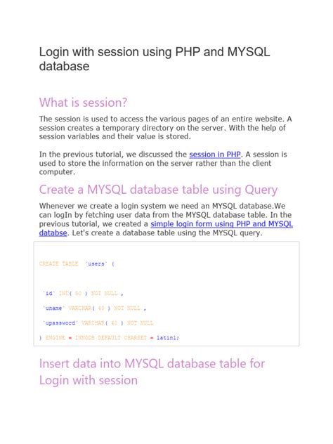 Login With Session Using Php And Mysql Database Pdf Login Cookie
