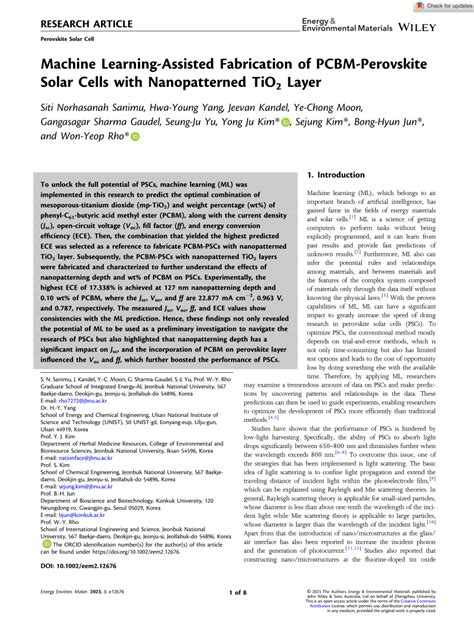 Pdf Machine Learning‐assisted Fabrication Of Pcbm‐perovskite Solar